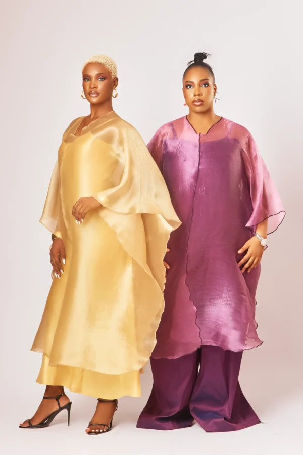 Obiageli Set – African Kaftan-Inspired Two-Piece in Gold & Purple